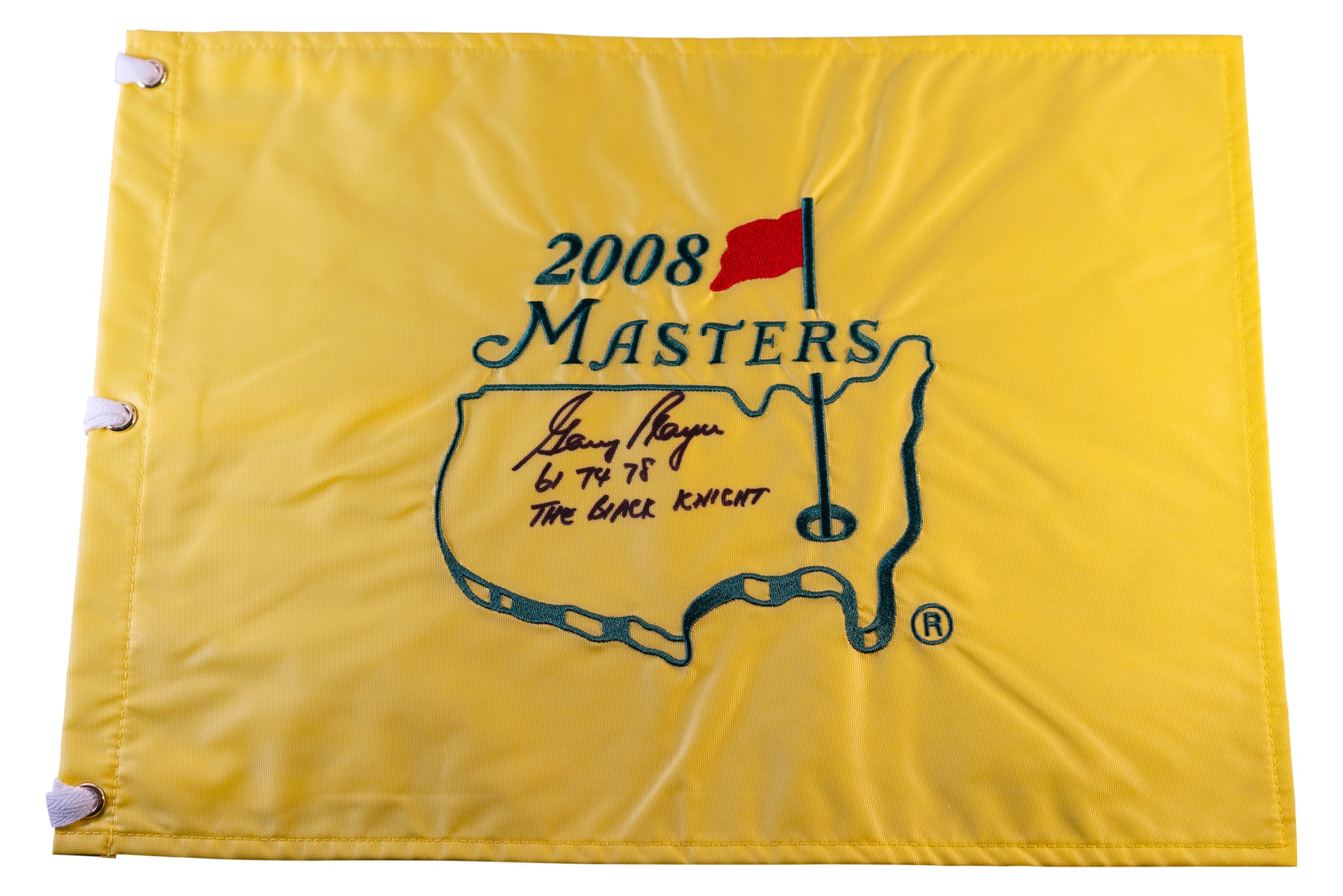 Gary Player Signed 2008 Masters Pin Flag - Inscribed "61 74 78" and "T ...